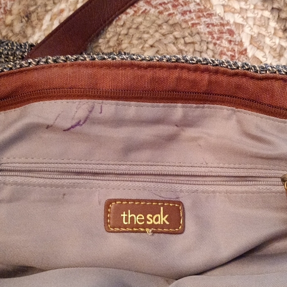 The Sak | Bags | The Sak Crochet Silver Grey With Brown Leather Handles ...